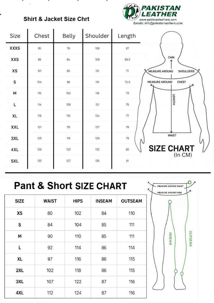 Size Chart – Pakistan Leather | Crafting Top Quality Leather Wear in ...